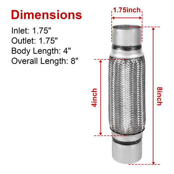 Exhaust Flex Pipe,1.75” x 4”/8” Heavy Duty Exhaust Flex Pipe Stainless ...