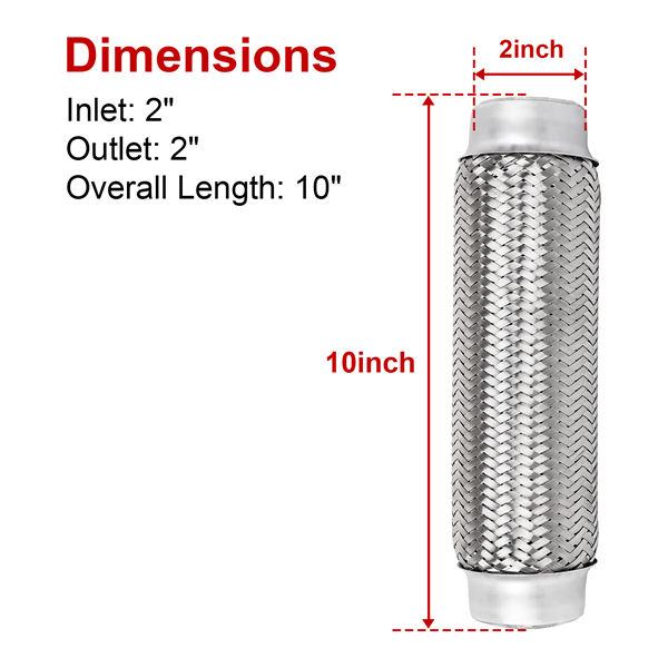 Exhaust Flex Pipe,2” x 10” Heavy Duty Exhaust Flex Pipe Stainless Steel ...