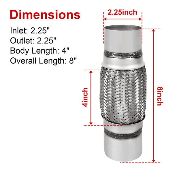 Exhaust Flex Pipe,2.25” x 4”/8” Heavy Duty Exhaust Flex Pipe Stainless ...