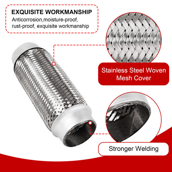 Exhaust Flex Pipe,2.5” x 10” Heavy Duty Exhaust Flex Pipe Stainless ...