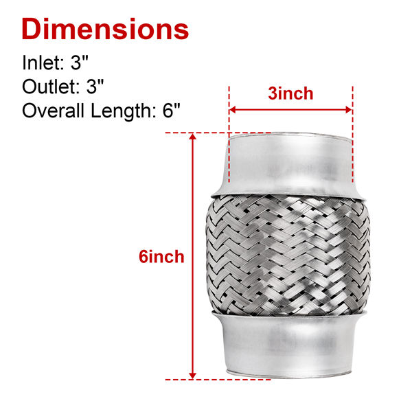 Exhaust Flex Pipe,3” x 6” Heavy Duty Exhaust Flex Pipe Stainless Steel ...