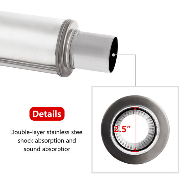 2.5″ Inlet/Outlet Exhaust Muffler Universal Resonator Stainless Steel ...
